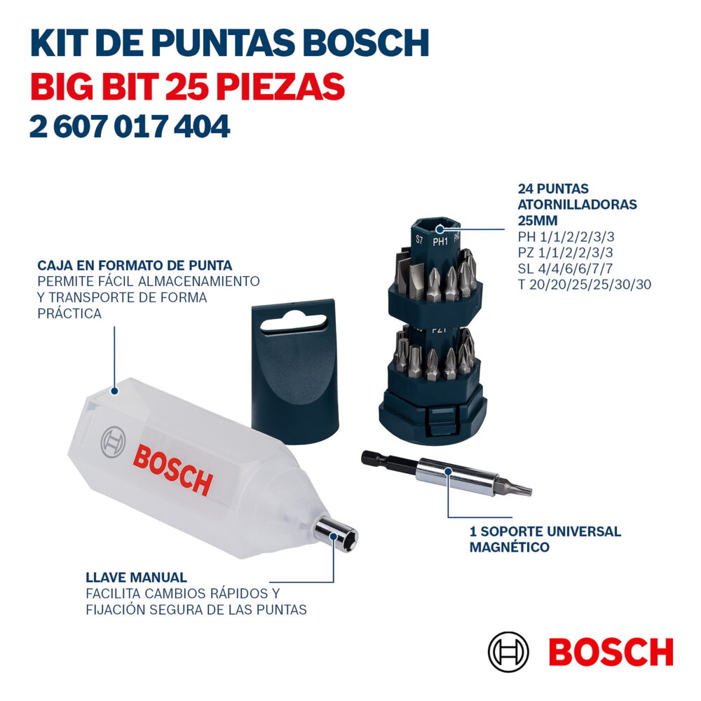 2607017404 Set de Puntas Bosch Big Bit para atornillar con 25 und ...